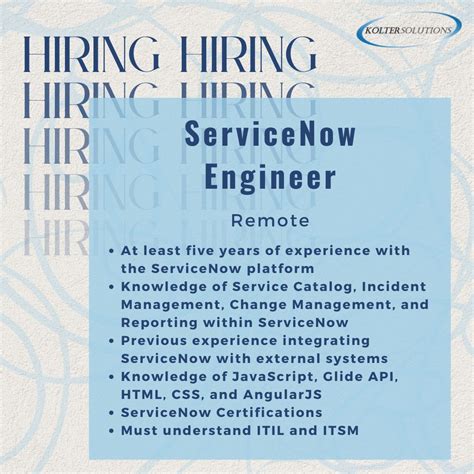 Kolter Solutions On Linkedin Hiring Hiringnow Remote Remotework Servicenow Servicenowjobs
