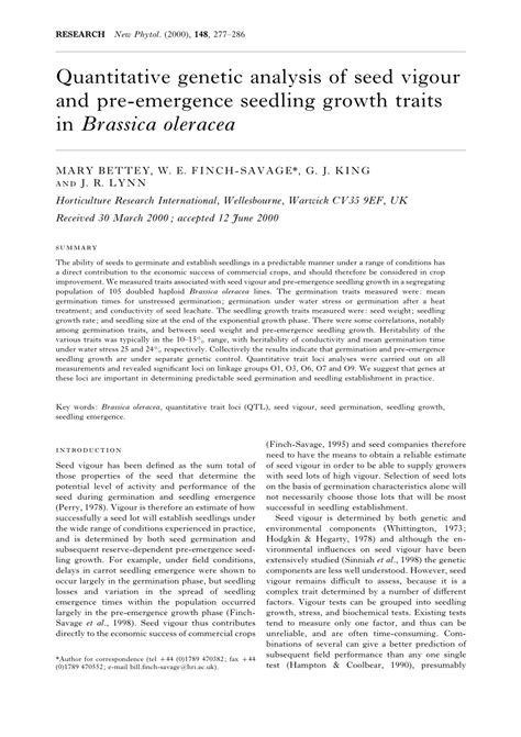 Pdf Quantitative Genetic Analysis Of Seed Vigour And Pre Emergence