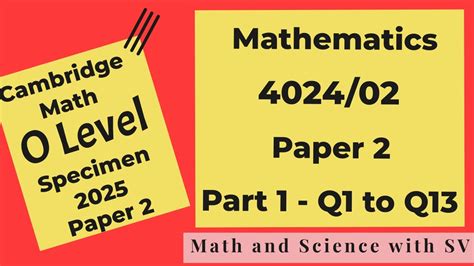 O Level Mathematicspaper2402402for Examinations From 2025specimen