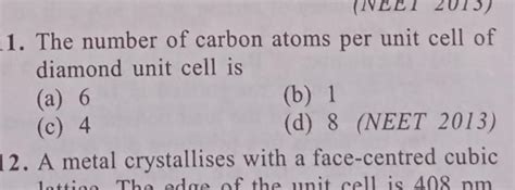 [answered] 2013 11 The Number Of Carbon Atoms Per Unit Cell Of Diamond Kunduz