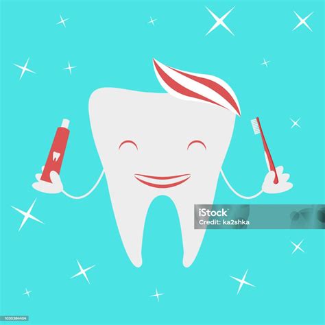 치약 브러시와 함께 행복 한 건강 한 얼굴입니다 파란색 배경 벡터 일러스트입니다 어린이 치과의 개념입니다 건강관리와 의술에 대한 스톡 벡터 아트 및 기타 이미지 Istock
