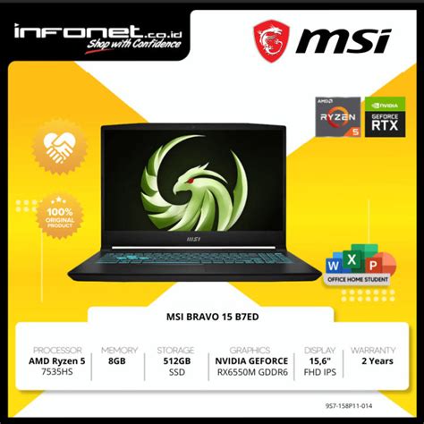 Msi Bravo 15 B7ed Ryzen 5 7535hs 8gb 512gb Rx6550m 156 Fhd W11 Ohs