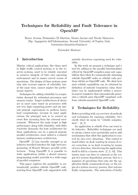 Pdf Techniques For Reliability And Fault Tolerance In Openmp