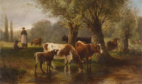 Kühe An Der Tränke Mit Rastendem Hirtenpaar By Ludwig Voltz Art Salon