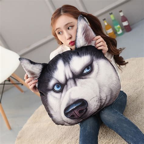 3D二哈抱枕doge神烦狗头靠垫哈士奇暖手座椅腰靠床头靠枕沙发靠背 虎窝淘
