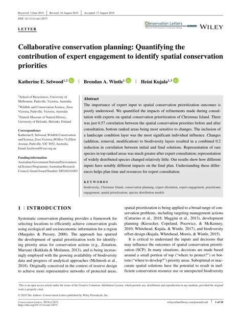 Pdf Collaborative Conservation Planning Quantifying The Contribution