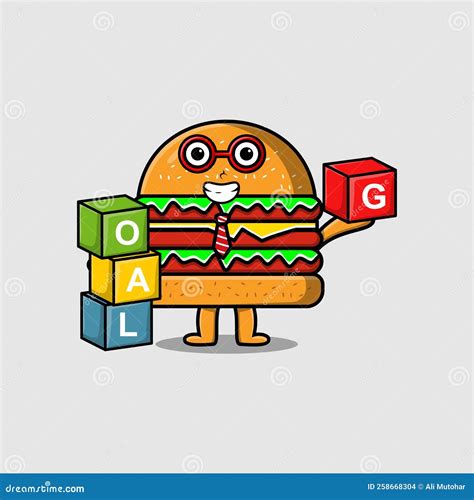 Cute Cartoon Burger Businessman Stacking Goal Box Stock Vector Illustration Of Caricature
