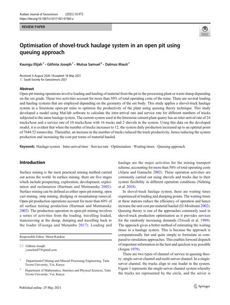 Pdf Optimisation Of Shovel Truck Haulage System In An Open Pit Using Queuing Approach