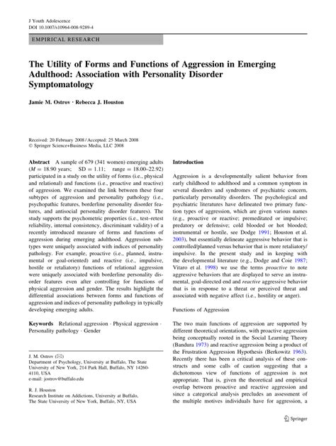 Pdf The Utility Of Forms And Functions Of Aggression In Emerging Adulthood Association With
