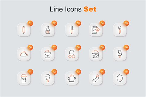 레몬 가지 뜨거운 수프 한 그릇 닭 다리 커피 컵 아이스크림 골판지 상자에 팝콘 신선한 딸기 아이콘을 설정합니다 벡터 감귤류 과일에 대한 스톡 벡터 아트 및 기타 이미지