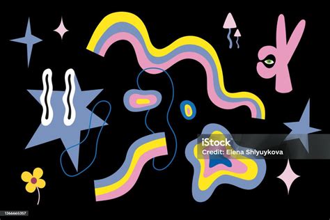 카툰 플랫 디자인의 다양한 컬러 벡터 일러스트레이션 세트 합성 이미지에 대한 스톡 벡터 아트 및 기타 이미지 합성 이미지 정신이상 행복 Istock