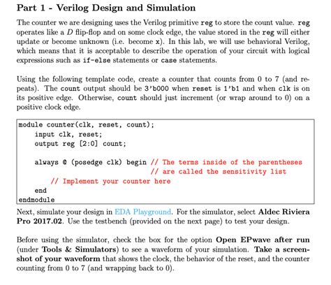 Part 1 Verilog Design And Simulation The Counter We