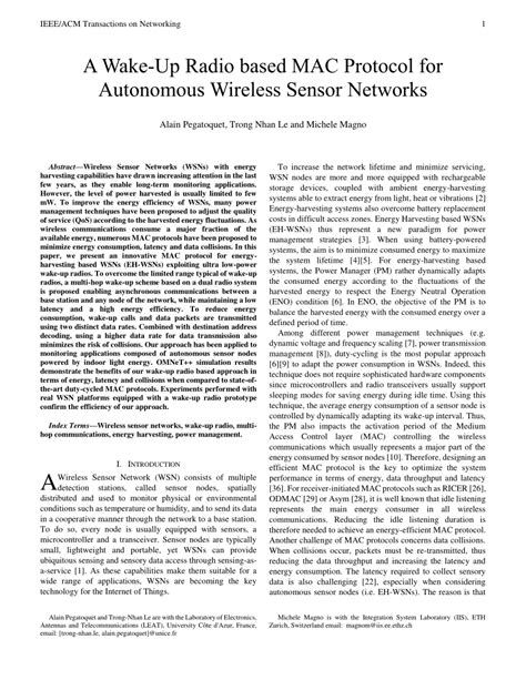 Pdf A Wake Up Radio Based Mac Protocol For Autonomous Wireless Sensor Networks