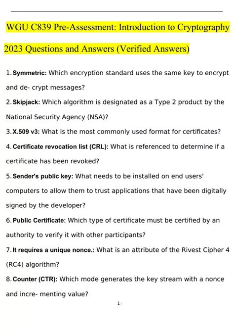 Wgu C839 Pre Assessment Introduction To Cryptography Questions And Answers Verified Answers