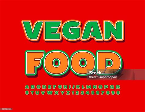벡터 밝은 간판 비건 음식 세련된 알파벳 문자와 숫자 세트 0명에 대한 스톡 벡터 아트 및 기타 이미지 0명 건강한 생활방식 건강한 식생활 Istock