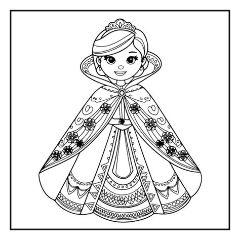 Красивая принцесса для раскрашивания для детей Премиум вектор