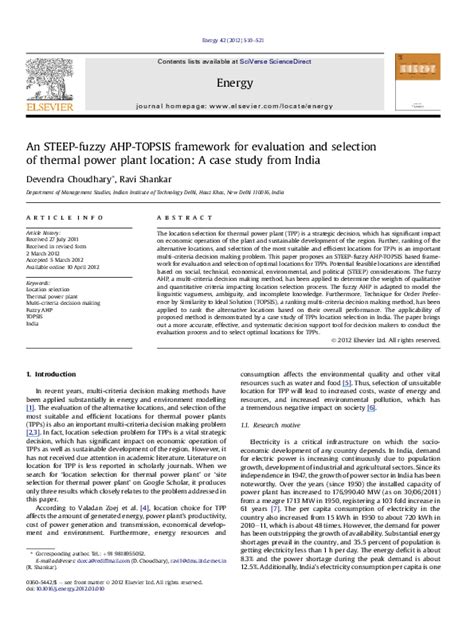 Pdf An Steep Fuzzy Ahp Topsis Framework For Evaluation And Selection Of Thermal Power Plant