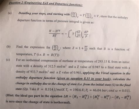 Solved Question 2 Engineering Eos And Departure Function
