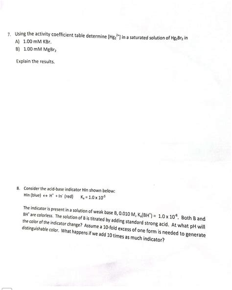 Solved 7 Using The Activity Coefficient Table Determine