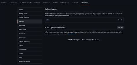 Github Repository Branch Settings
