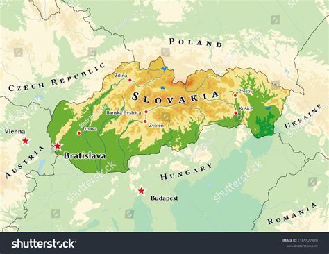 Slovakia Physical Map Stock Vector Royalty Free 1165527370 Shutterstock