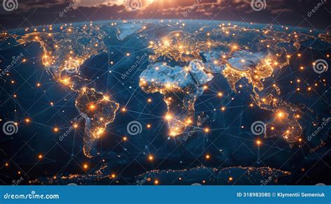 Digital World Map Global Network And Connectivity Data Transfer And Cyber Technology Stock