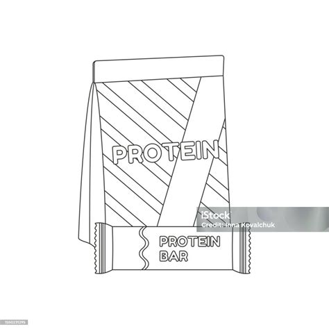단백질 단백질 바 다양한 스포츠 장비 피트니스 인벤토리 체육관 액세서리 운동 용품 번들 라인 아트 개념에 대한 스톡 벡터 아트