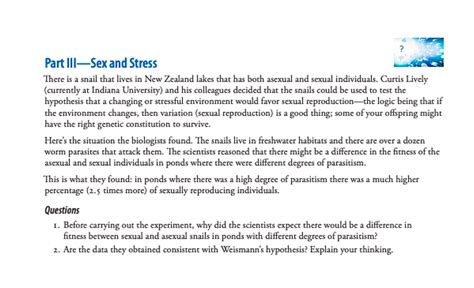 Solved Part IIISex And Stress There Is A Snail That Lives Chegg Com