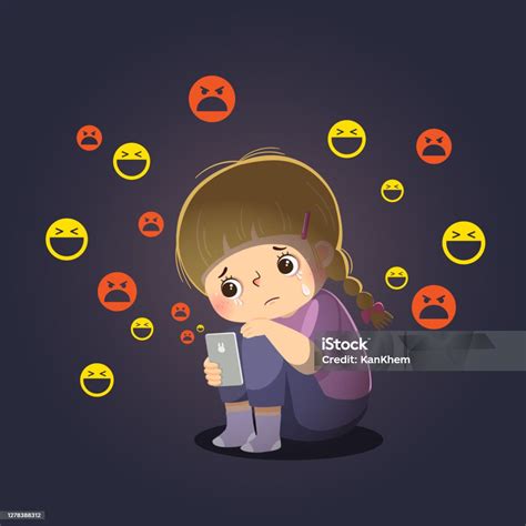 암실에 혼자 앉아 온라인 괴롭힘의 슬픈 소녀 피해자의 벡터 일러스트 만화 소녀에 대한 스톡 벡터 아트 및 기타 이미지 소녀 울음 인터넷 Istock
