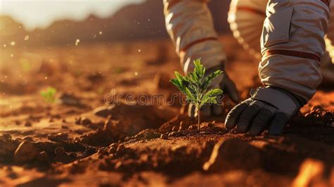 Astronaut Carefully Cultivates Plant Asteroid Regolith Resource
