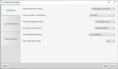 Settings View For The Already Integrated Fragmentation Algorithms