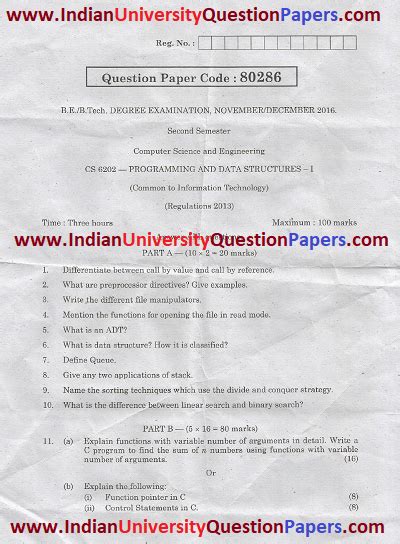Cs6202 Programming And Data Structures I Nov Dec 2016 Question Paper