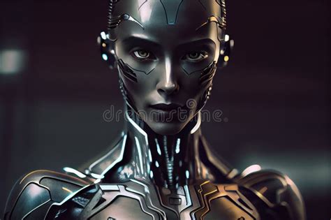 Futuristic Ai Android Beautiful Robot Cyborg Black Metal Artificial Intelligence Concept