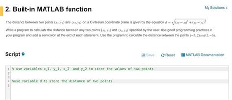 Solved Built In MATLAB Function My Solution The Distance Chegg