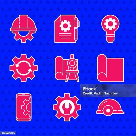 그래프 용지와 나침반 렌치 스패너 기어 작업자 안전 헬멧 엔지니어링 스마트폰 설정 기어 화살표 워크플로우 전구 및 아이콘을 설정합니다 벡터 Brand Name Smart
