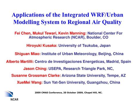 Ppt Applications Of The Integrated Wrfurban Modelling System To Regional Air Quality