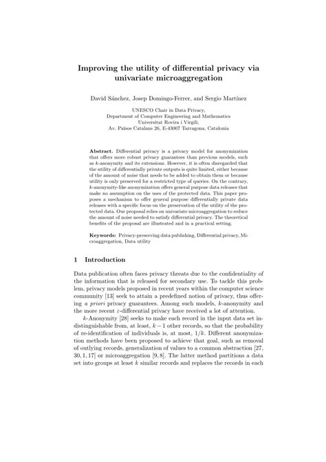 Pdf Improving The Utility Of Differential Privacy Via Univariate Microaggregation