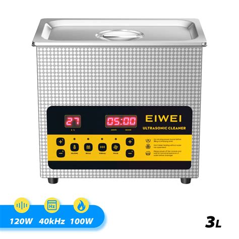 Eiwei 초음파 클리너 배스 3l 120w 디개스 반파 히터 포함 타이머 디지털 디스플레이 스테인리스 바스켓