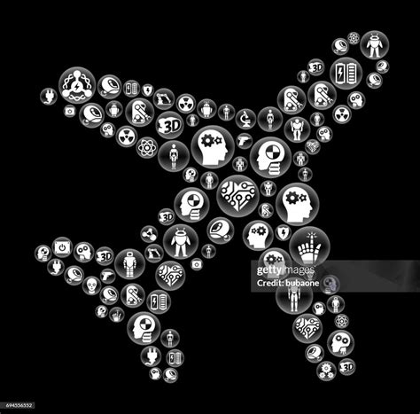 Plane Robots And Robotics Black Vector Button Pattern High Res Vector