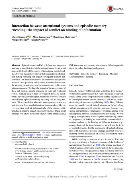 Interaction Between Attentional Systems And Episodic Memory Encoding The Impact Of Conflict On