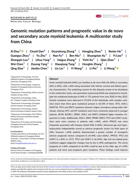 Pdf Genomic Mutation Patterns And Prognostic Value In De Novo And Secondary Acute Myeloid