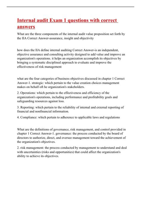 Internal Audit Exam 1 Questions With Correct Answers Cia Certified Internal Auditor Stuvia Us