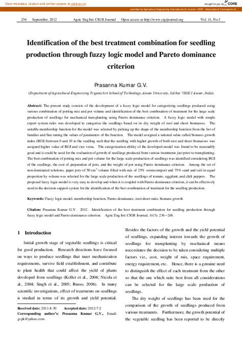 Pdf Identification Of The Best Treatment Combination For Seedling Production Through Fuzzy