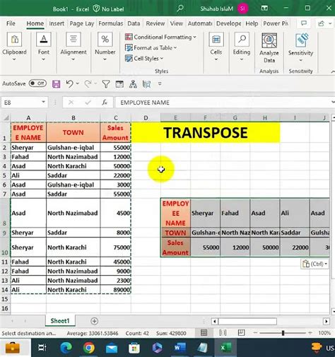 transpose in excel rows to columns excel shorts youtubeshorts