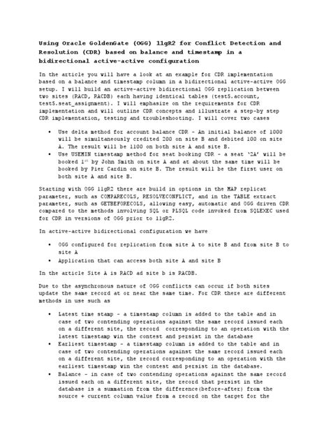 Using Oracle Goldengate Ogg 11gr2 For Conflict Detection And Resolution Cdr Based On Balance And