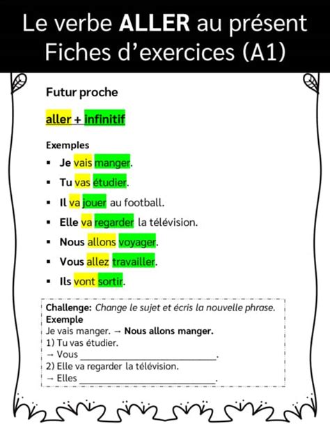 Le Verbe Aller Au Présent Fiches Dexercices A1 By Nadines Eduworld