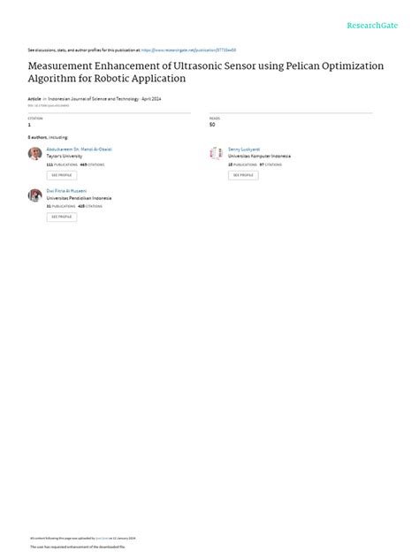 Measurement Enhancementof Ultrasonic Sensorusing Pelican Optimization