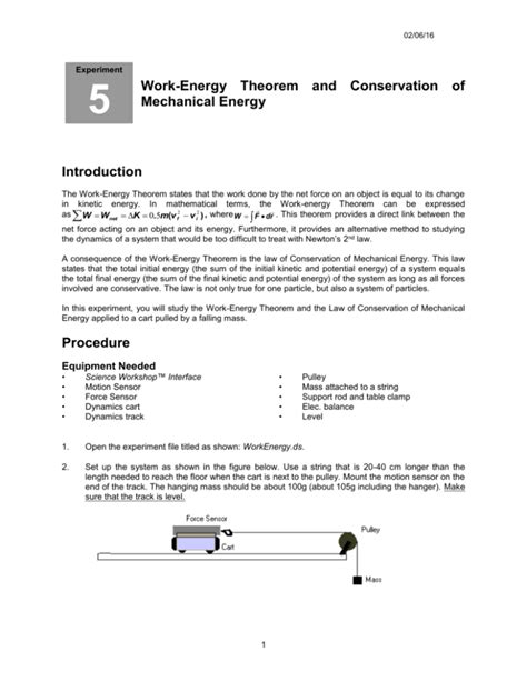 Work Energy Theorem Lab Experiment Conservation Of Energy
