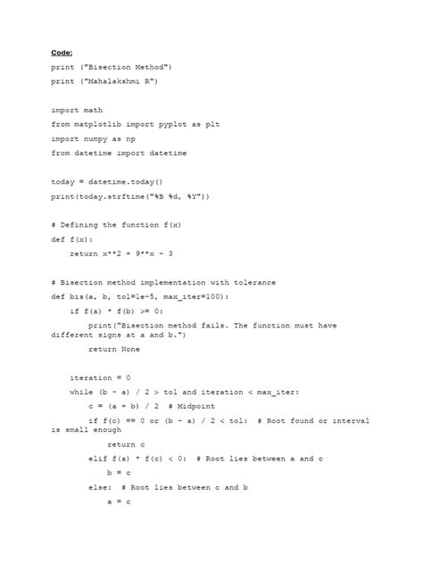 Bisection Method Mahalakshmi R Pdf