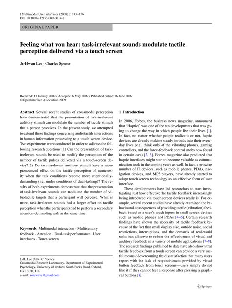 Pdf Feeling What You Hear Task Irrelevant Sounds Modulate Tactile Perception Delivered Via A